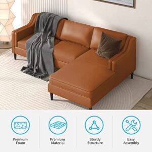 Mjkone Leather Sectional Sofa Couch, Luxurious Sectional Couches for Living Room, L Shaped Couch Sofas with Optional Right Facing Style/Unique Stress Design/Easy to Assemble (Cognac Tan)