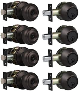 4 pack entry door knob and deadbolt set, keyed alike oil rubbed bronze exterior door knob with single cylinder deadbolt lock set, front door knob and deadbolt for entrance and office door