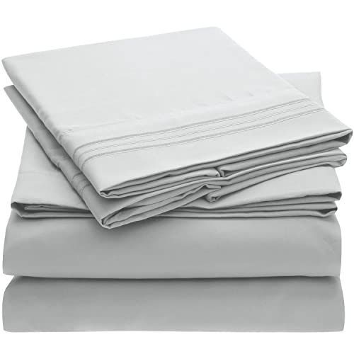 Mellanni King Size Sheets - Iconic Collection Bedding Sheets & Pillowcases - Extra Soft, Cooling Bed Sheets - Deep Pocket up to 16 inch - Wrinkle, Fade, Stain Resistant - 4 PC (King, Light Gray)