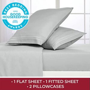 Mellanni King Size Sheets - Iconic Collection Bedding Sheets & Pillowcases - Extra Soft, Cooling Bed Sheets - Deep Pocket up to 16 inch - Wrinkle, Fade, Stain Resistant - 4 PC (King, Light Gray)