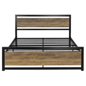 SHA CERLIN Queen Size Metal Platform Bed Frame with Wooden Headboard/Heavy Duty Bed Frame with 13 Strong Slats Support/Large Storage/Mattress Foundation/Noise-Free/No Box Spring Needed, Brown