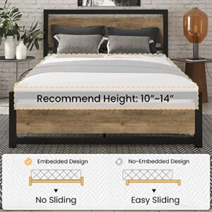 SHA CERLIN Queen Size Metal Platform Bed Frame with Wooden Headboard/Heavy Duty Bed Frame with 13 Strong Slats Support/Large Storage/Mattress Foundation/Noise-Free/No Box Spring Needed, Brown