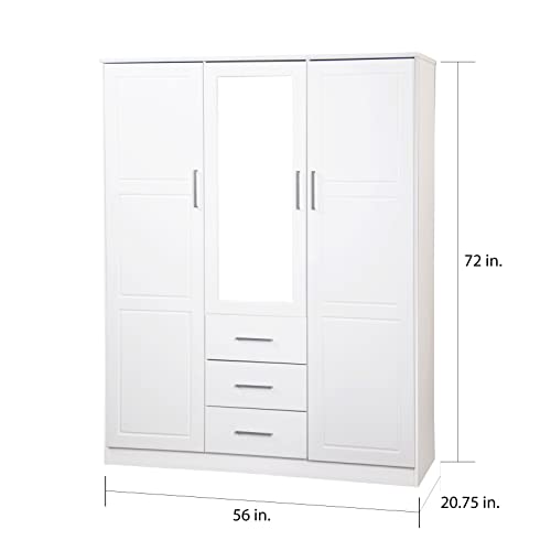 Palace Imports Cosmo Solid Wood 3-Door Wardrobe/Armoire/Closet with Mirror and 3 Drawers, Java. Additional Shelves Sold Separately.