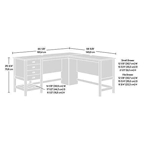 Sauder Cottage Road L-Desk, L: 65.12" x W: 58.66" x H: 29.76", Mystic Oak Finish