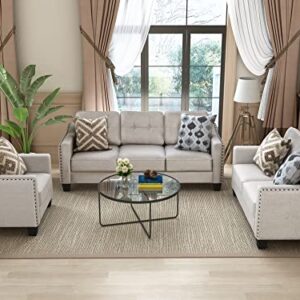 P PURLOVE 3 Piece Living Room Furniture Sectional Sofa Set for Living Room,Modern Nial Trimed Sectional Couch Set with Sofa, Loveseat and Armchair, for Living Room