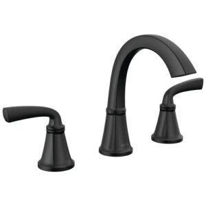 delta faucet geist widespread bathroom faucet 3 hole, matte black bathroom faucet, bathroom sink faucet, bathroom faucets for sink 3 hole, drain assembly included, matte black 35864lf-bl