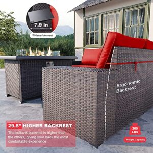 Kullavik 13PCS Outdoor Patio Furniture with 43" 55000BTU Gas Propane Fire Pit Table PE Wicker Rattan Sectional Sofa Patio Conversation Sets,Red