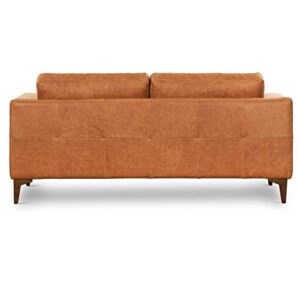 POLY & BARK Calle 75" Apartment Sofa in Full-Grain Pure-Aniline Italian Leather, Cognac Tan/Walnut