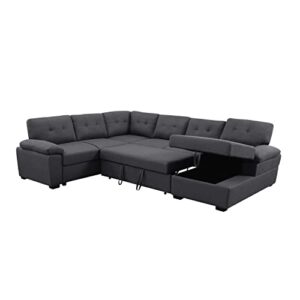 alexent 5-seat modern fabric sleeper sectional sofa bed with pull-out bed with storage chaise lounge in dark gray color for space saving on apartment, living room, home office, guest room