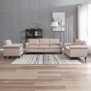 BALUS Soft Couches Set for Living Room, 3 Piece Modular Sectional Sofa with 5.9" Thicken Cushion, Including Three Seat Sofa, Loveseat and Single Chair for Apartment Furniture Set, Beige