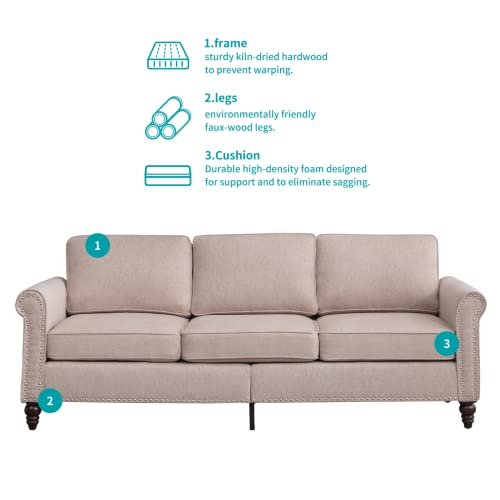 BALUS Soft Couches Set for Living Room, 3 Piece Modular Sectional Sofa with 5.9" Thicken Cushion, Including Three Seat Sofa, Loveseat and Single Chair for Apartment Furniture Set, Beige