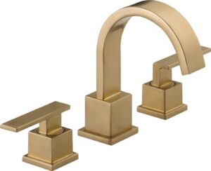 delta faucet vero widespread bathroom faucet 3 hole, gold bathroom faucet, bathroom sink faucet, metal drain assembly, champagne bronze 3553lf-cz