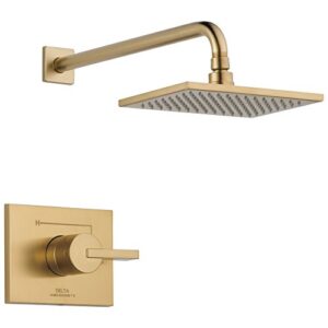 delta faucet vero 14 series single-function shower trim kit with single-spray touch-clean rain shower head, champagne bronze t14253-cz (valve not included)