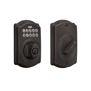 schlage be365 v cam 716 camelot keypad deadbolt, electronic keyless entry lock, aged bronze