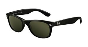 ray-ban rb2132 new wayfarer sunglasses unisex 100% authentic (shiny black frame solid black g15 lens, 55) …