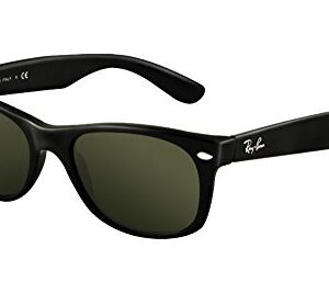 Ray-Ban RB2132 New Wayfarer Sunglasses Unisex 100% Authentic (Shiny Black Frame Solid Black G15 Lens, 55) …