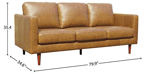 Amazon Brand – Rivet Revolve Modern Leather Sofa Couch, 80"W, Caramel