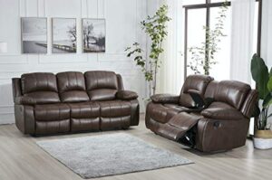 betsy furniture 2pc bonded leather recliner set living room set, sofa, loveseat 8018 (brown, living room set 3+2)