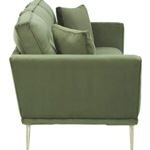 Signature Design by Ashley Macleary Modern Velvet Glam Sofa with Brass Metal Legs, Green