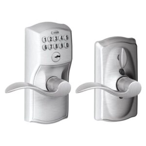 schlage fe595 cam 626 acc camelot keypad entry with flex-lock and accent levers, brushed chrome