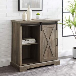 walker edison abbey modern farmhouse sliding x barn door accent console, 32 inch, grey wash