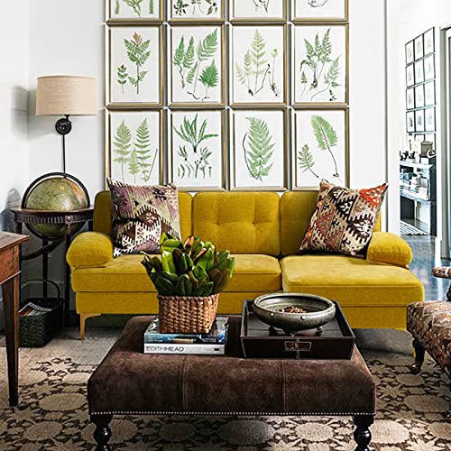 COOLDEX 82” L Shape Sofa, Yellow Sectional Sofa, MCM Sofa, Chenille Loveseat Sofa with Chaise Removable and Washable Cushions (Yellow)