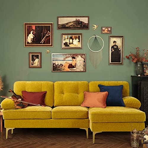 COOLDEX 82” L Shape Sofa, Yellow Sectional Sofa, MCM Sofa, Chenille Loveseat Sofa with Chaise Removable and Washable Cushions (Yellow)