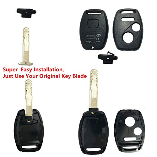 Horande Replacement Key Fob Cover Case fits for 2006 2007 2008 2009 2010 2011 Honda Accord Civic CRV Pilot Ridgeline Odyssey Keyless Entry Remote Key Fob Shell 2+1 Button (Black)