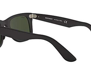 Ray-Ban RB2140F Original Wayfarer Low Bridge Fit Square Sunglasses, Matte Black/G-15 Green, 52 mm