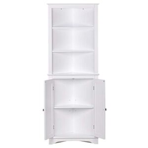 Spirich Home Tall Corner Cabinet with Two Doors and Three Tier Shelves, Free Standing Corner Storage Cabinet for Bathroom, Kitchen, Living Room or Bedroom, White