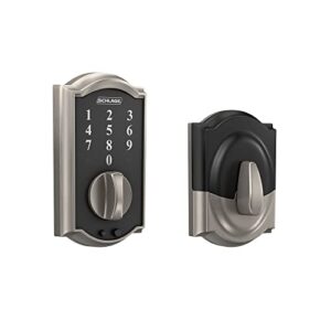 schlage be375 cam 619 touch camelot deadbolt, electronic keyless entry lock, satin nickel