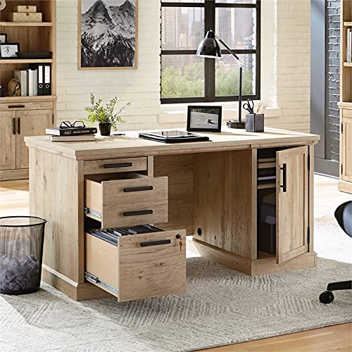 Sauder Mason Peak 60" Engineered Wood Double Pedestal Desk in Prime Oak