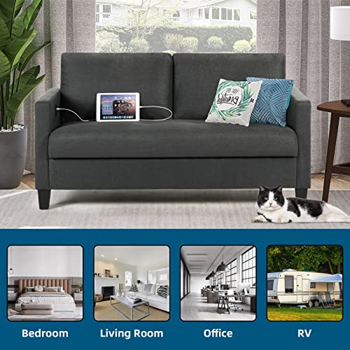 GRACFORCE Modern Living Room Furniture Sets 3 Piece, Mid Century Loveseat Sofa Sets Accent Arm Chair for Living Room w/ 2 USB, 2-Seater Small Couches for Small Spaces, Bedroom, Apartment, Dark Gray