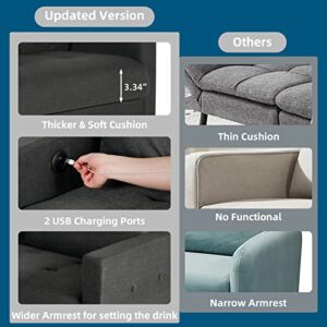 GRACFORCE Modern Living Room Furniture Sets 3 Piece, Mid Century Loveseat Sofa Sets Accent Arm Chair for Living Room w/ 2 USB, 2-Seater Small Couches for Small Spaces, Bedroom, Apartment, Dark Gray