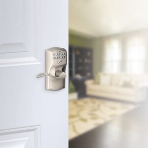 SCHLAGE Satin Nickel FE595VCAM619ACC Camelot Keypad Entry with Flex-Lock and Accent Levers