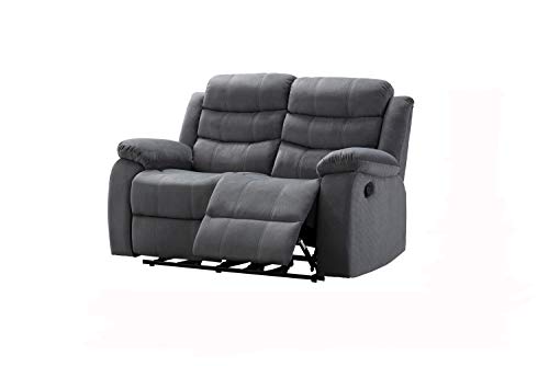 Kingway Modern Fabric 3pcs Reclining Set for Living Rooms Upholstered Manual Motion Couches Sofas, 3+2 SEAT, Gray