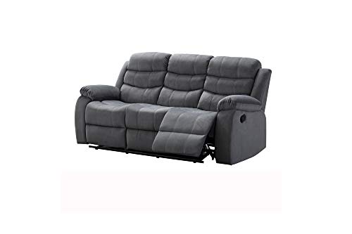 Kingway Modern Fabric 3pcs Reclining Set for Living Rooms Upholstered Manual Motion Couches Sofas, 3+2 SEAT, Gray