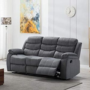 Kingway Modern Fabric 3pcs Reclining Set for Living Rooms Upholstered Manual Motion Couches Sofas, 3+2 SEAT, Gray