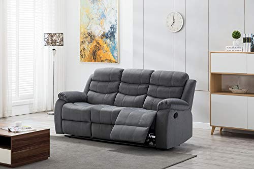 Kingway Modern Fabric 3pcs Reclining Set for Living Rooms Upholstered Manual Motion Couches Sofas, 3+2 SEAT, Gray