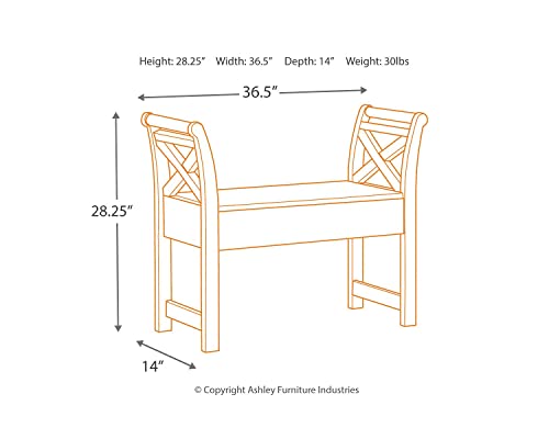 Signature Design by Ashley Heron Ridge Antique Distressed Wood Accent Bench with Storage, Blue