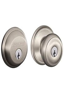 schlage satin nickel fb50n v geo 619 b60 single cylinder deadbolt and f51 entry georgian knob keyed alike, finish, security set