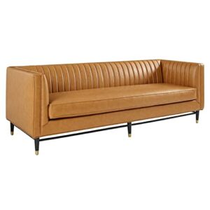 modway devote channel tufted vegan leather, sofa, tan