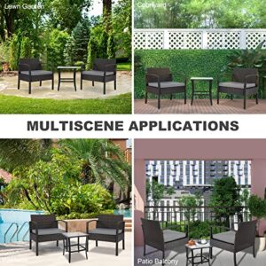 Whubefy 3 Pieces Patio Furniture Set, Rattan Wicker Bistro Set Table and 2 Chair with Washable Cushion for Garden Poolside Balcony