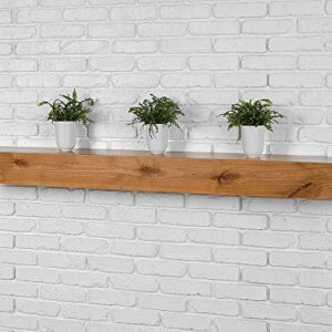 60 Inch Floating Fireplace Mantel Wood Shelf In Clear Polyurethane - Wallace From Mantels Direct | Wooden Rustic Wall Shelf | Designed and Milled in The USA | Great for Electric Fireplaces and Décor