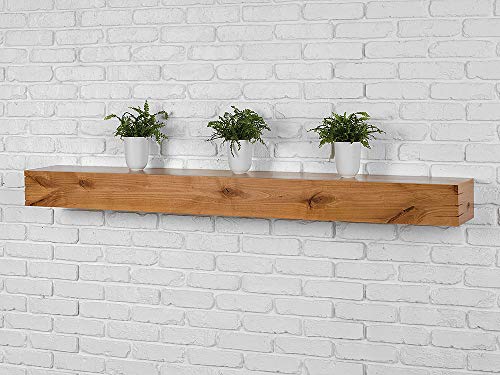 60 Inch Floating Fireplace Mantel Wood Shelf In Clear Polyurethane - Wallace From Mantels Direct | Wooden Rustic Wall Shelf | Designed and Milled in The USA | Great for Electric Fireplaces and Décor