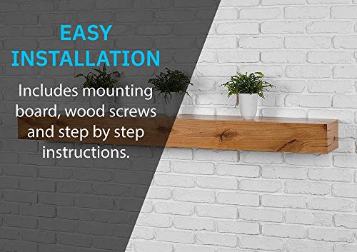 60 Inch Floating Fireplace Mantel Wood Shelf In Clear Polyurethane - Wallace From Mantels Direct | Wooden Rustic Wall Shelf | Designed and Milled in The USA | Great for Electric Fireplaces and Décor