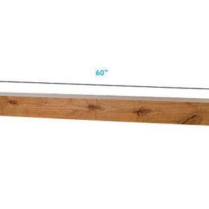 60 Inch Floating Fireplace Mantel Wood Shelf In Clear Polyurethane - Wallace From Mantels Direct | Wooden Rustic Wall Shelf | Designed and Milled in The USA | Great for Electric Fireplaces and Décor