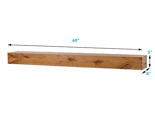 60 Inch Floating Fireplace Mantel Wood Shelf In Clear Polyurethane - Wallace From Mantels Direct | Wooden Rustic Wall Shelf | Designed and Milled in The USA | Great for Electric Fireplaces and Décor