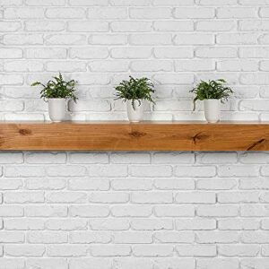 60 Inch Floating Fireplace Mantel Wood Shelf In Clear Polyurethane - Wallace From Mantels Direct | Wooden Rustic Wall Shelf | Designed and Milled in The USA | Great for Electric Fireplaces and Décor