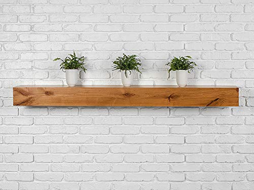 60 Inch Floating Fireplace Mantel Wood Shelf In Clear Polyurethane - Wallace From Mantels Direct | Wooden Rustic Wall Shelf | Designed and Milled in The USA | Great for Electric Fireplaces and Décor